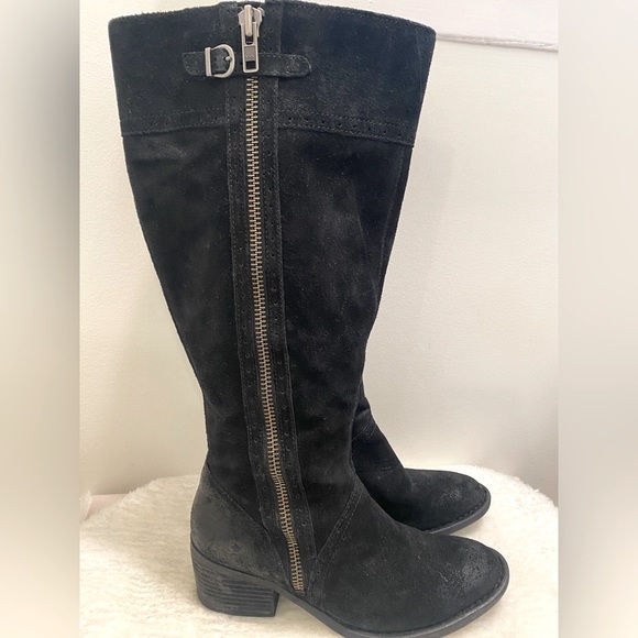 Born | Shoes | Born Black Distressed Suede Tall Boots Size 85 Wide Calf ...